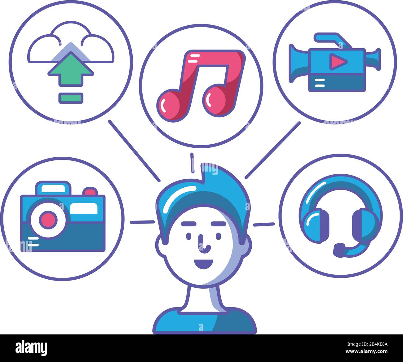 man thinking of digital business ideas on white background vector ...