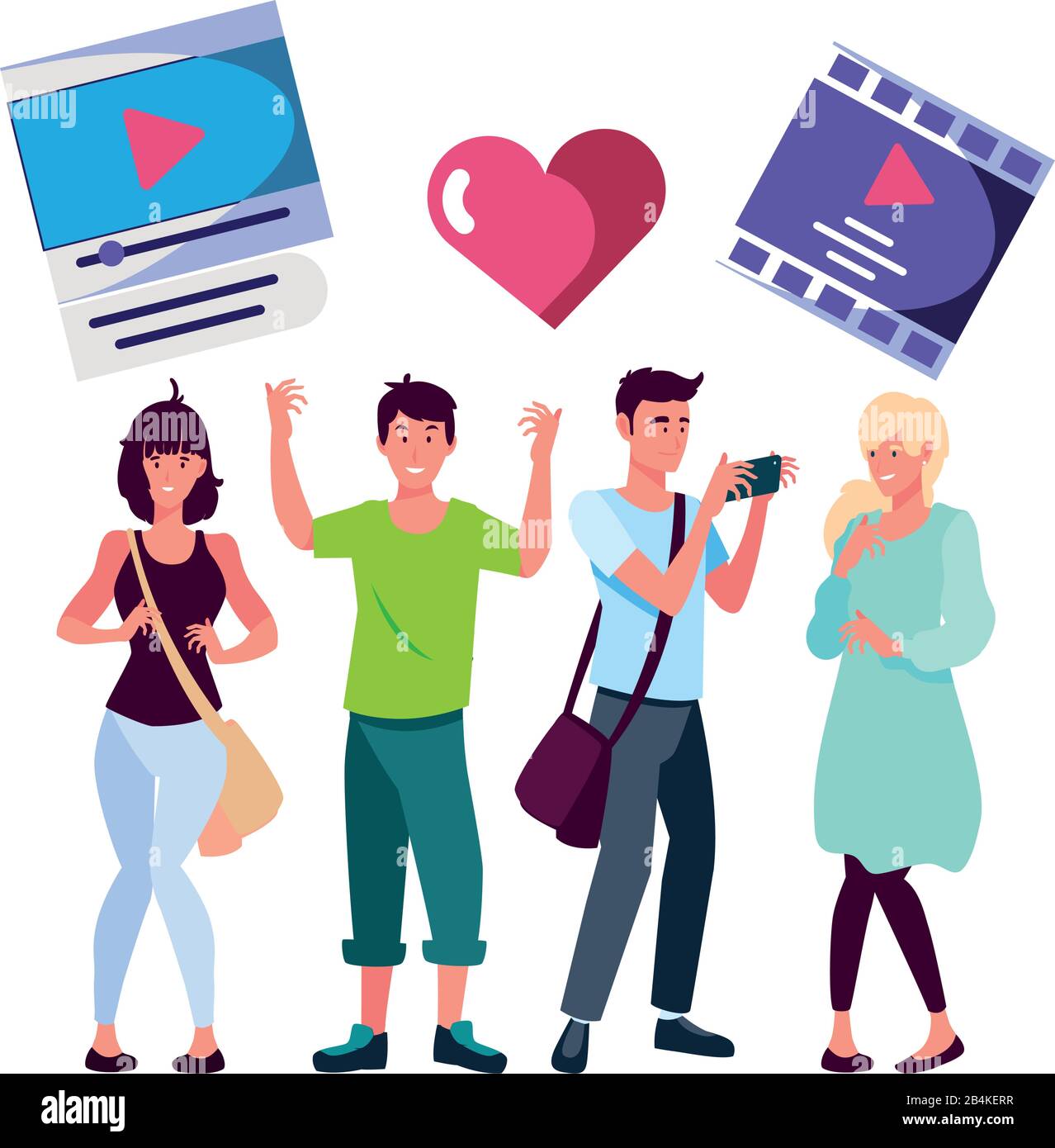 group of people and media player on white background vector ...