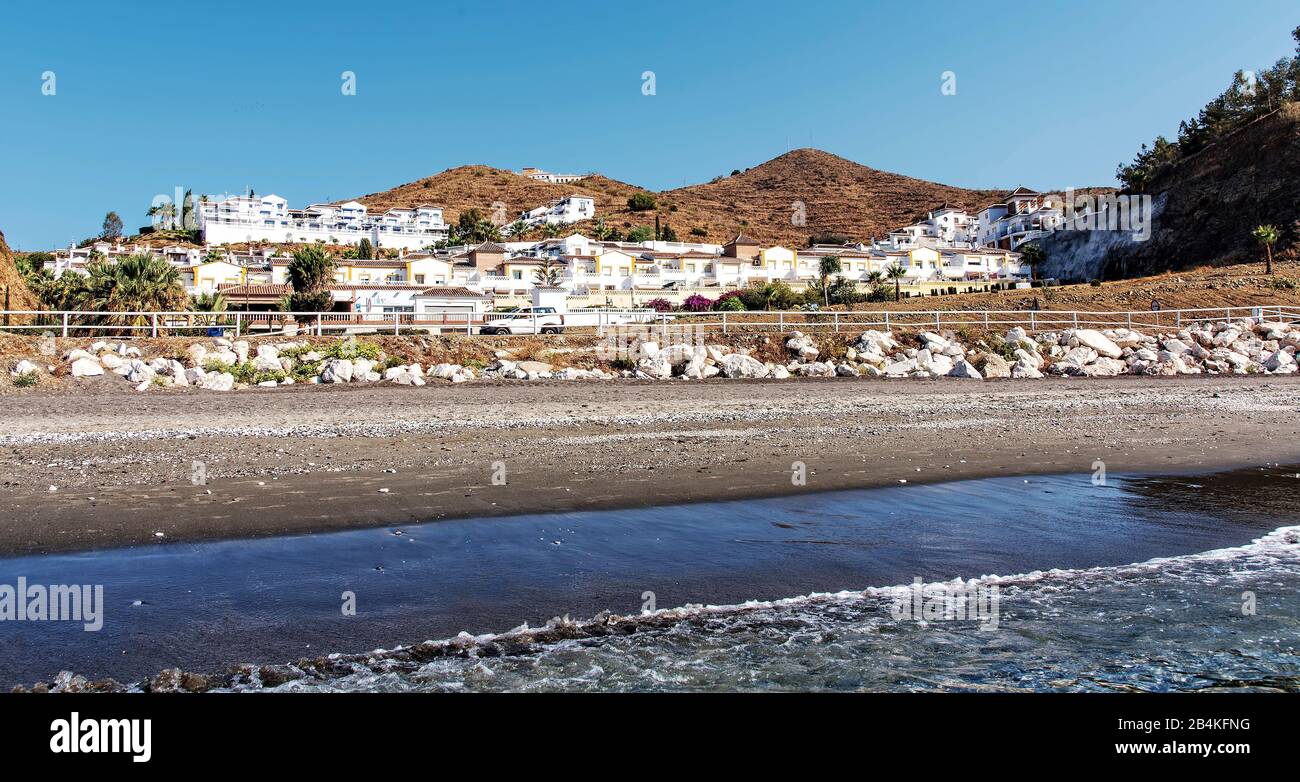 Holiday resort on the hillside in torrox costa hi-res stock photography ...
