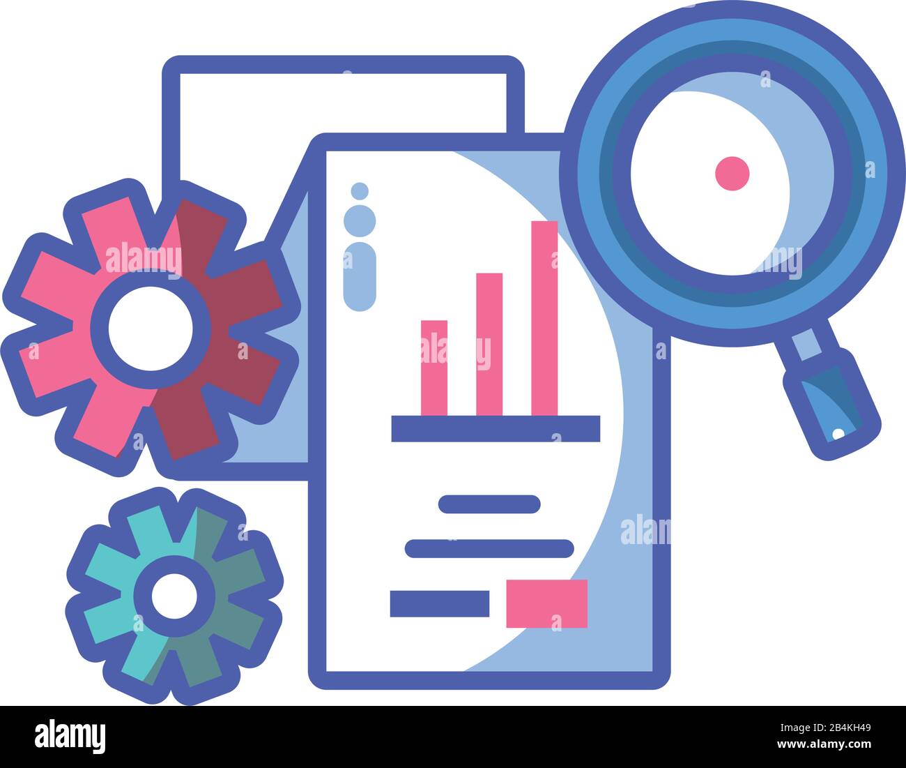 magnifying glass with digital objects in white background vector ...