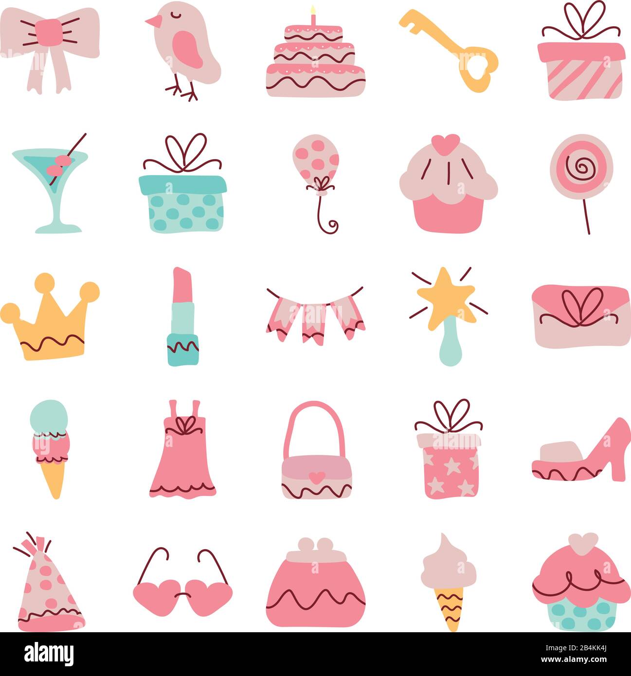 set of icons of color pink for girl vector illustration design Stock ...