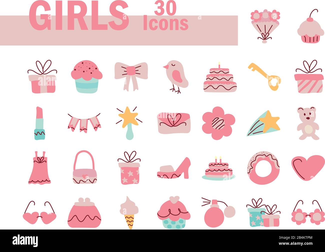 set of icons of color pink for girl vector illustration design Stock ...