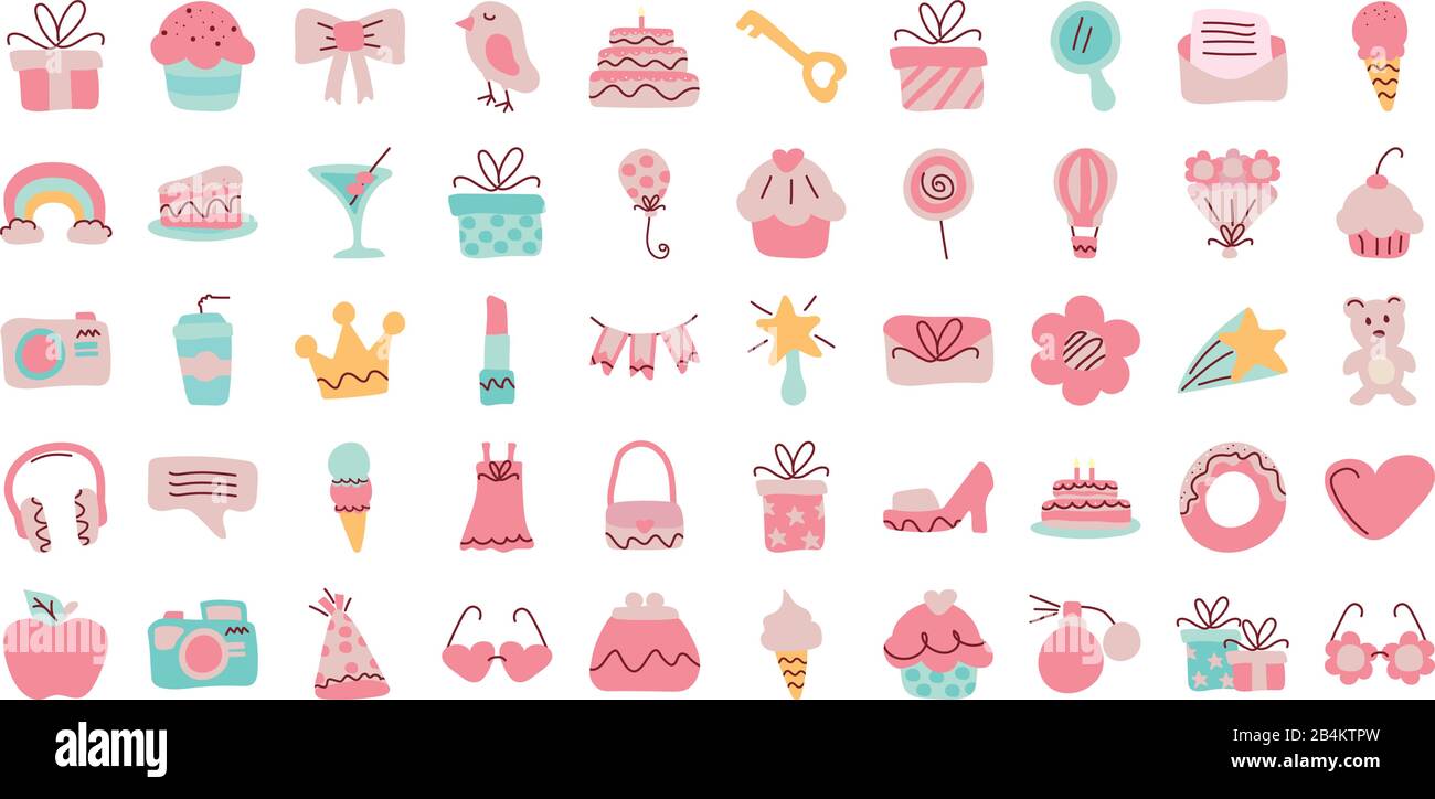 set of icons of color pink for girl vector illustration design Stock ...