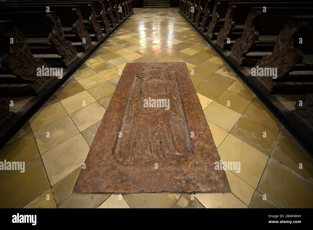 Gravestone on the floor, Mariendom, Cathedral of Our Lady of Augsburg ...