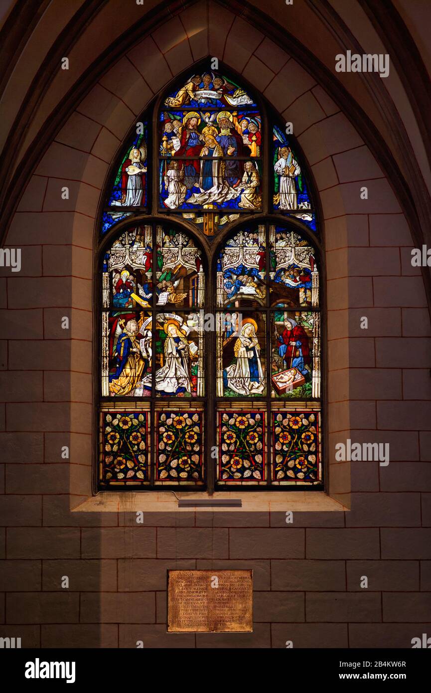 Inscription under church window, Mariendom, Cathedral of Our Lady of ...