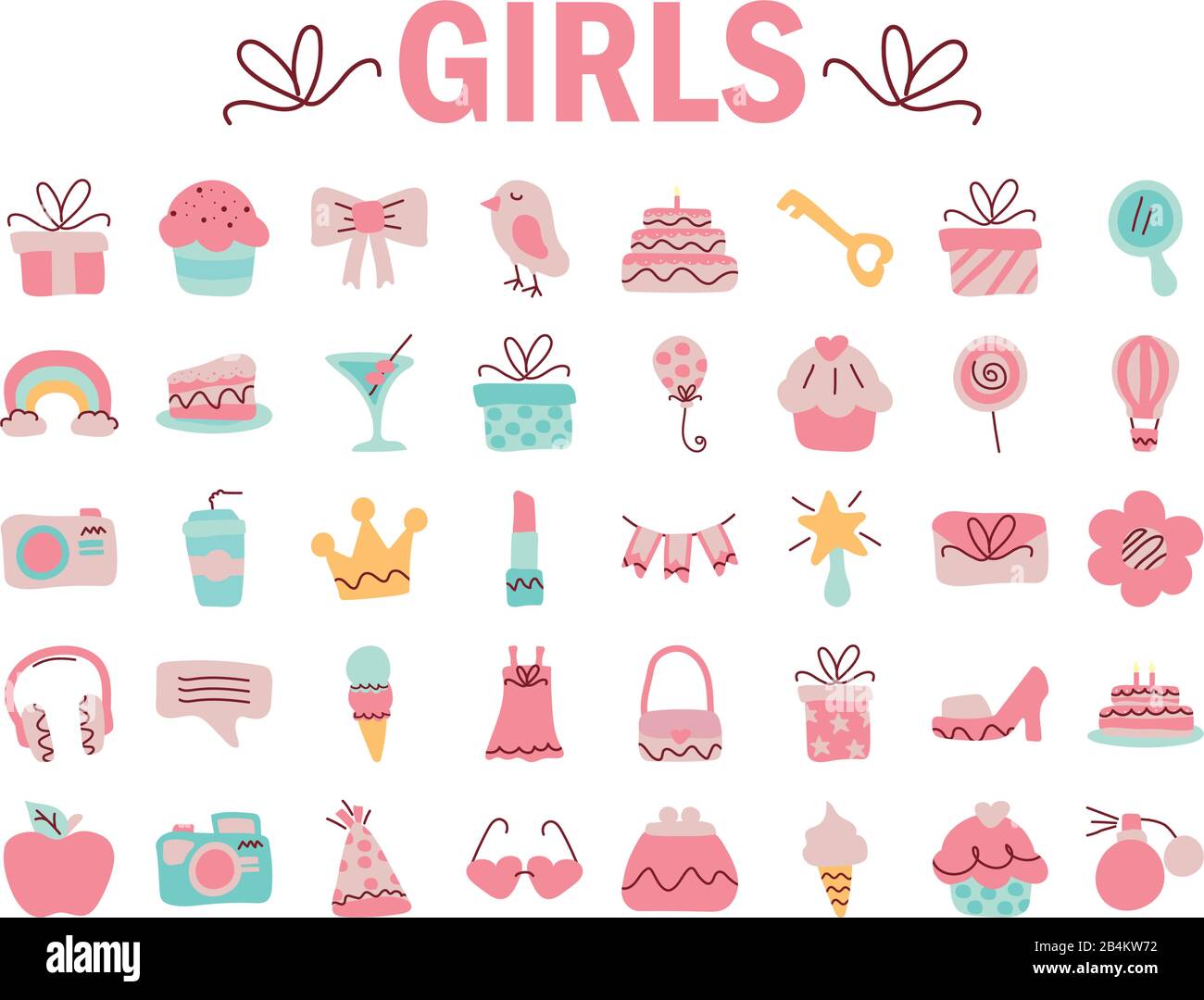 set of icons of color pink for girl vector illustration design Stock ...