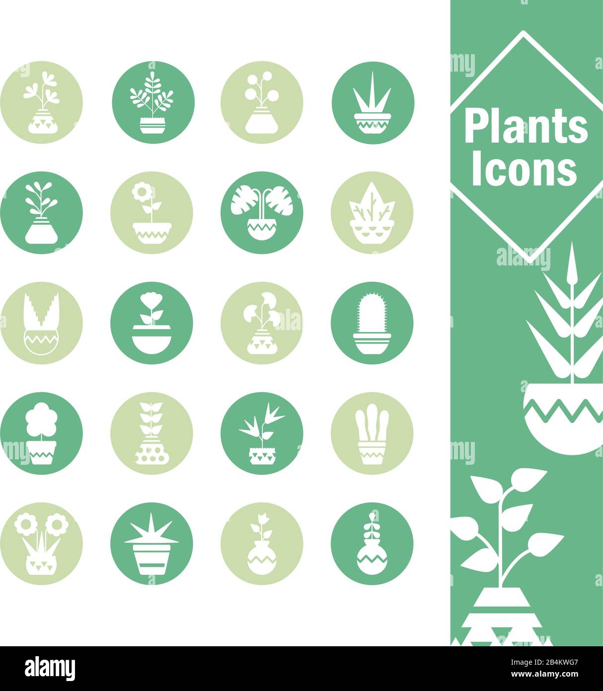 set of icons houseplants with potted, block and flat style icon vector ...