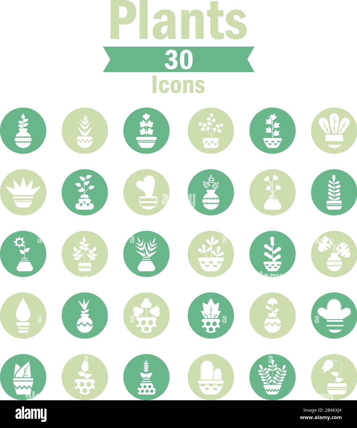 set of icons houseplants with potted, block and flat style icon vector ...