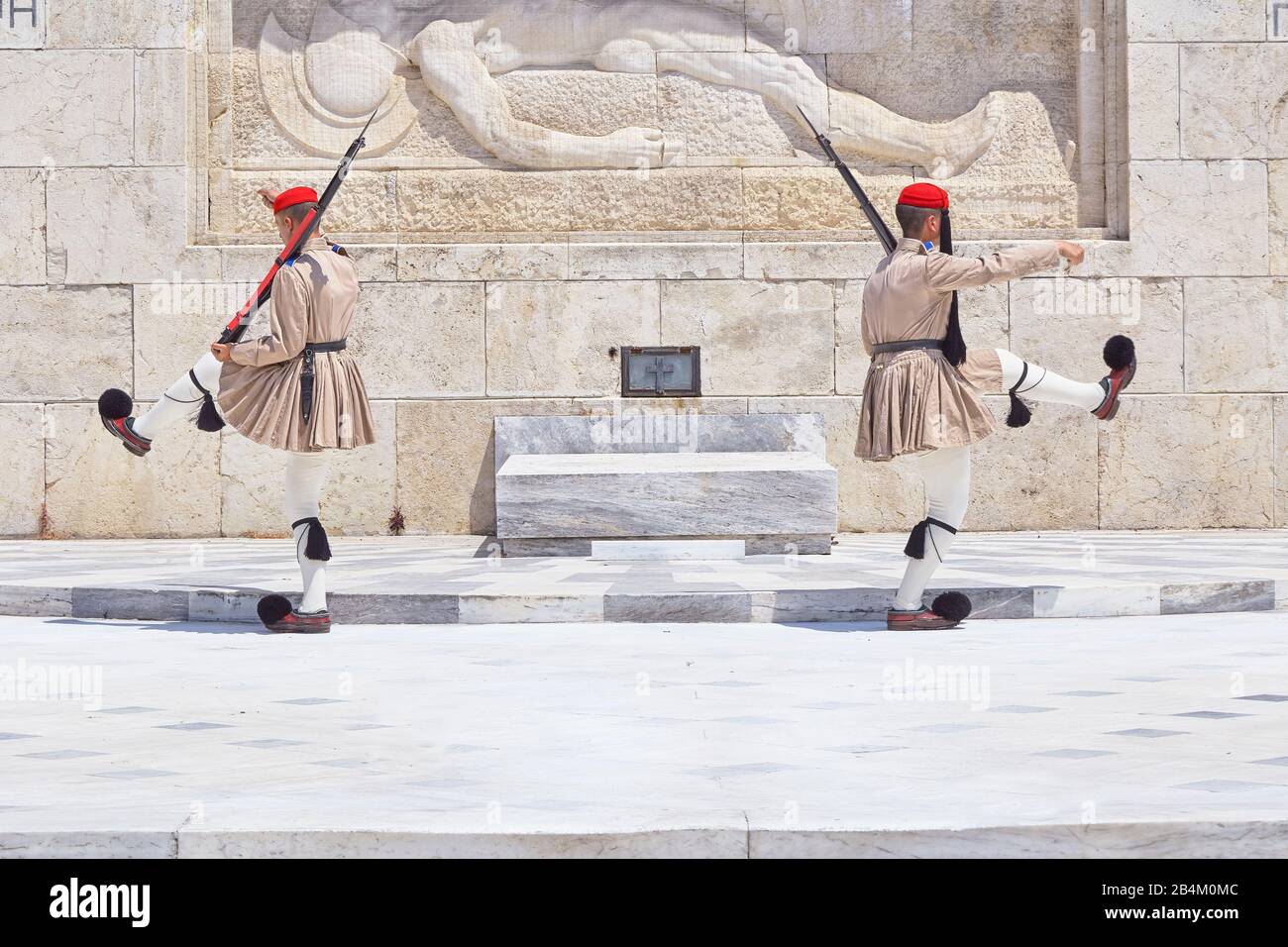 Evzone soldiers performing change of guard, Athens, Greece, Europe ...