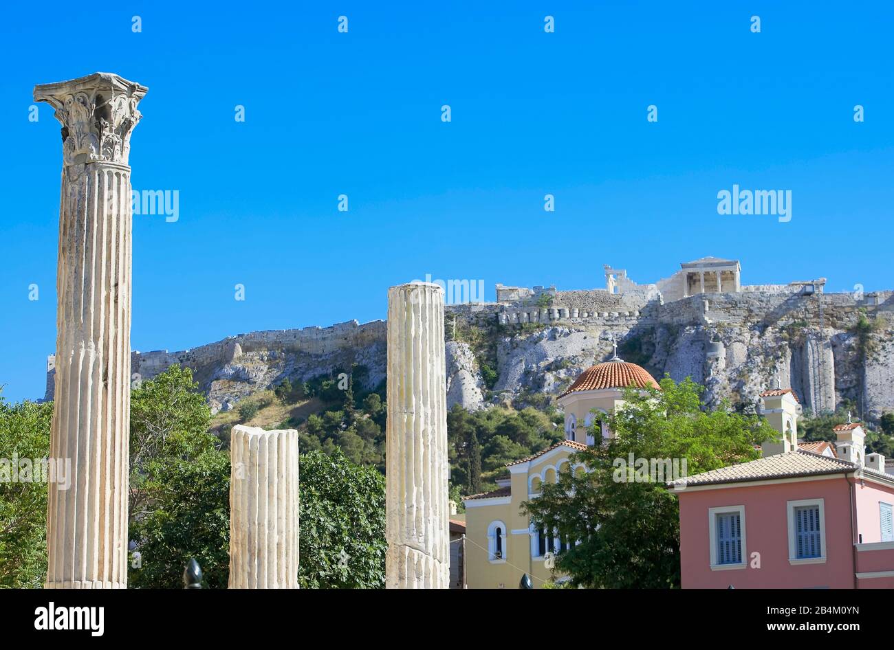 Acropolis including Library of Hadrian columns, Athens, Greece, Europe ...