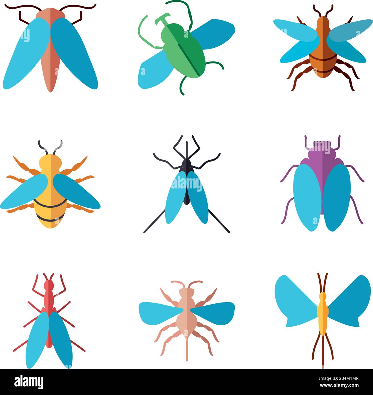 flies insects icon set over white background, flat style, vector ...