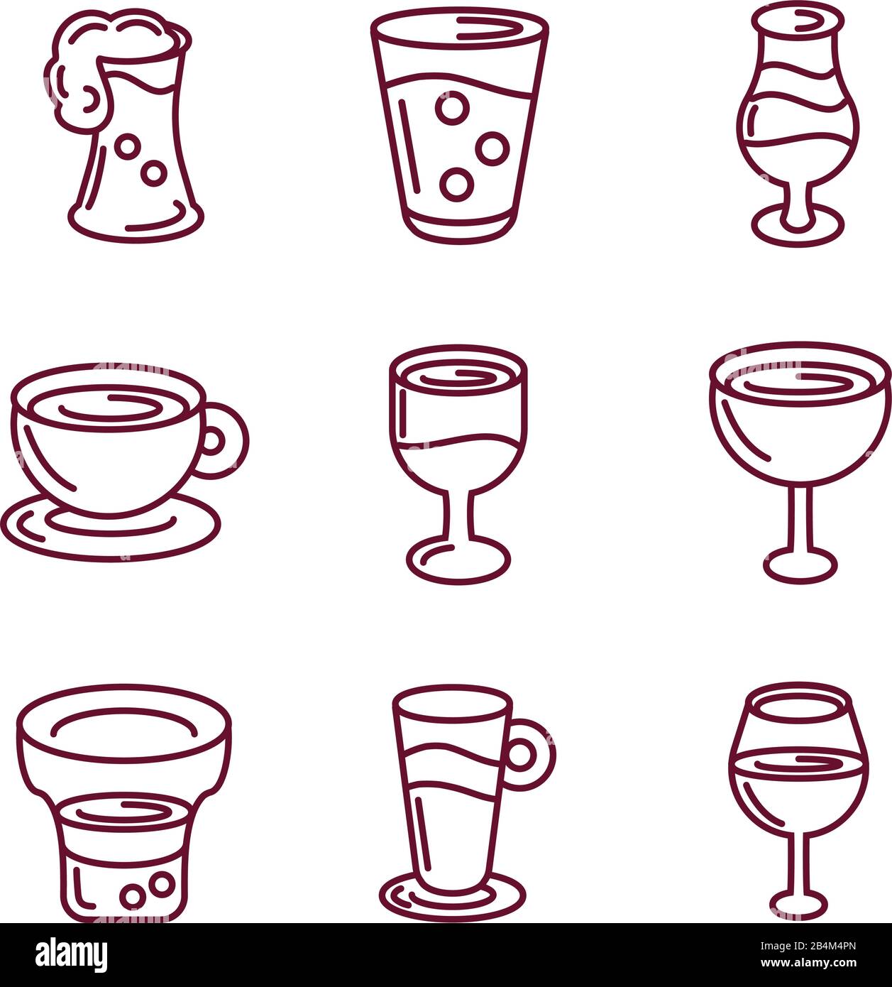 beverages and drinks icon set over white background, line style, vector ...