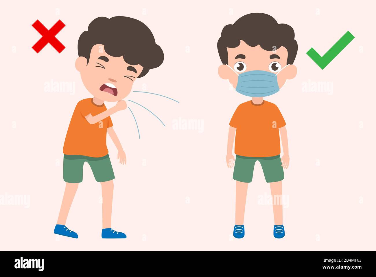 Children behave correctly when coughing by using medical mask and ...