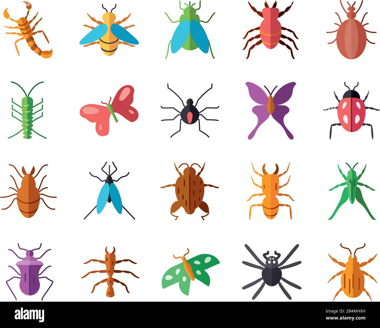 bugs and insect icon set over white background, flat style, vector ...