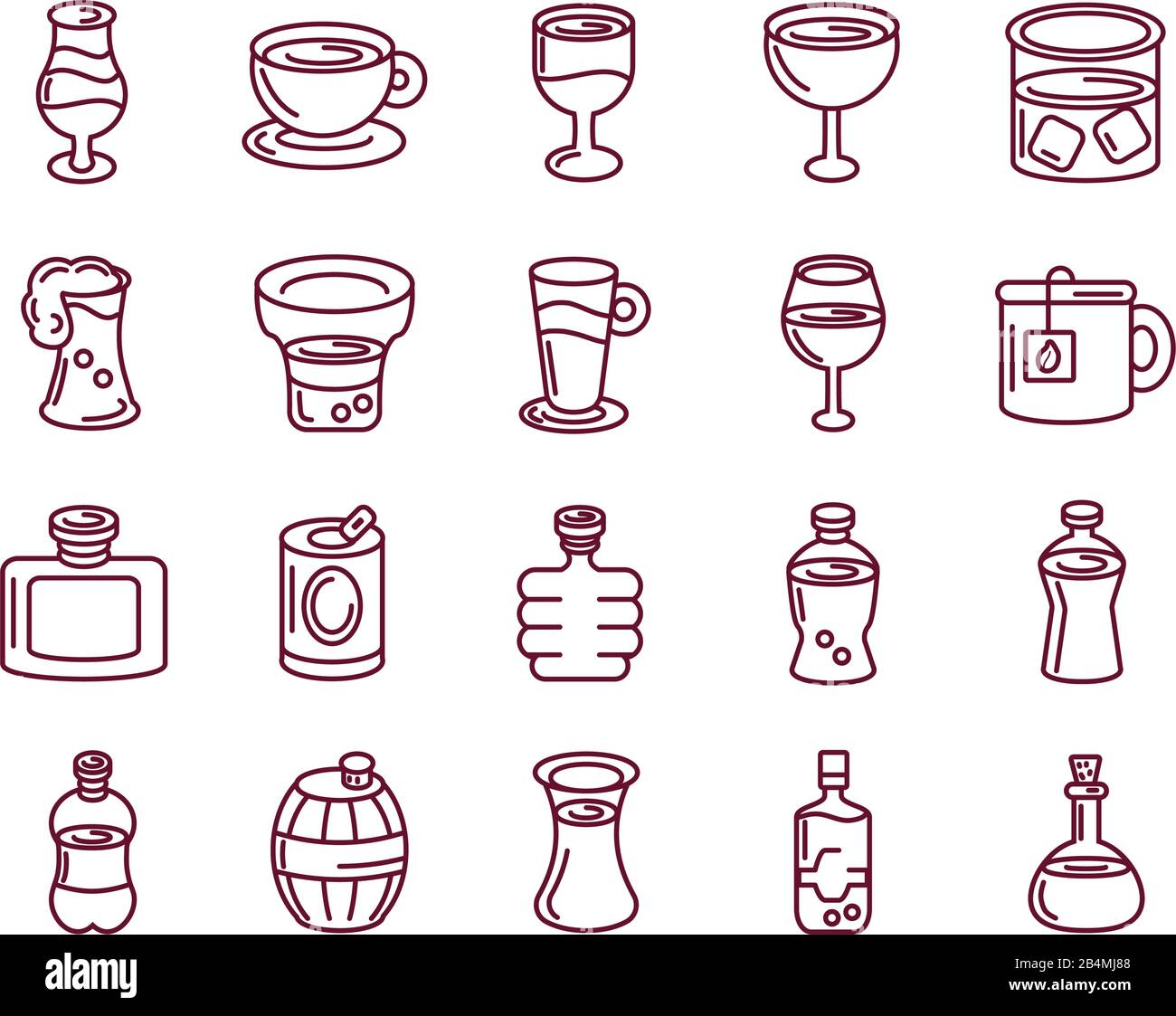 liquor drinks and beverages icon set over white background, line style ...