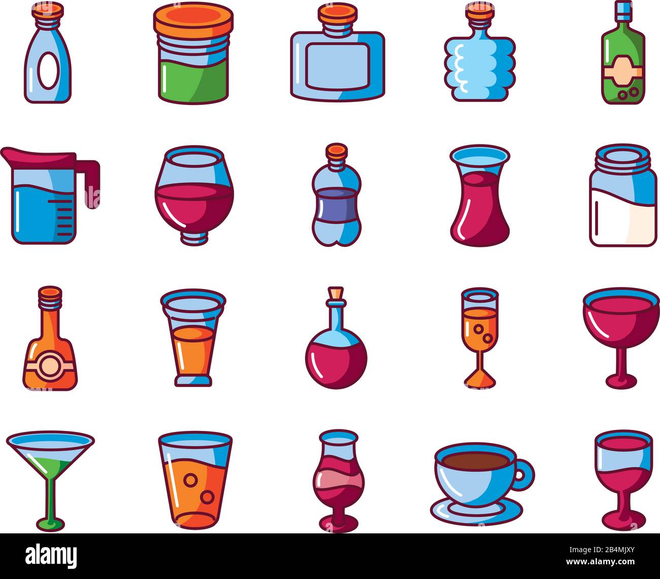 liquor drinks and beverages icon set over white background, fill style ...