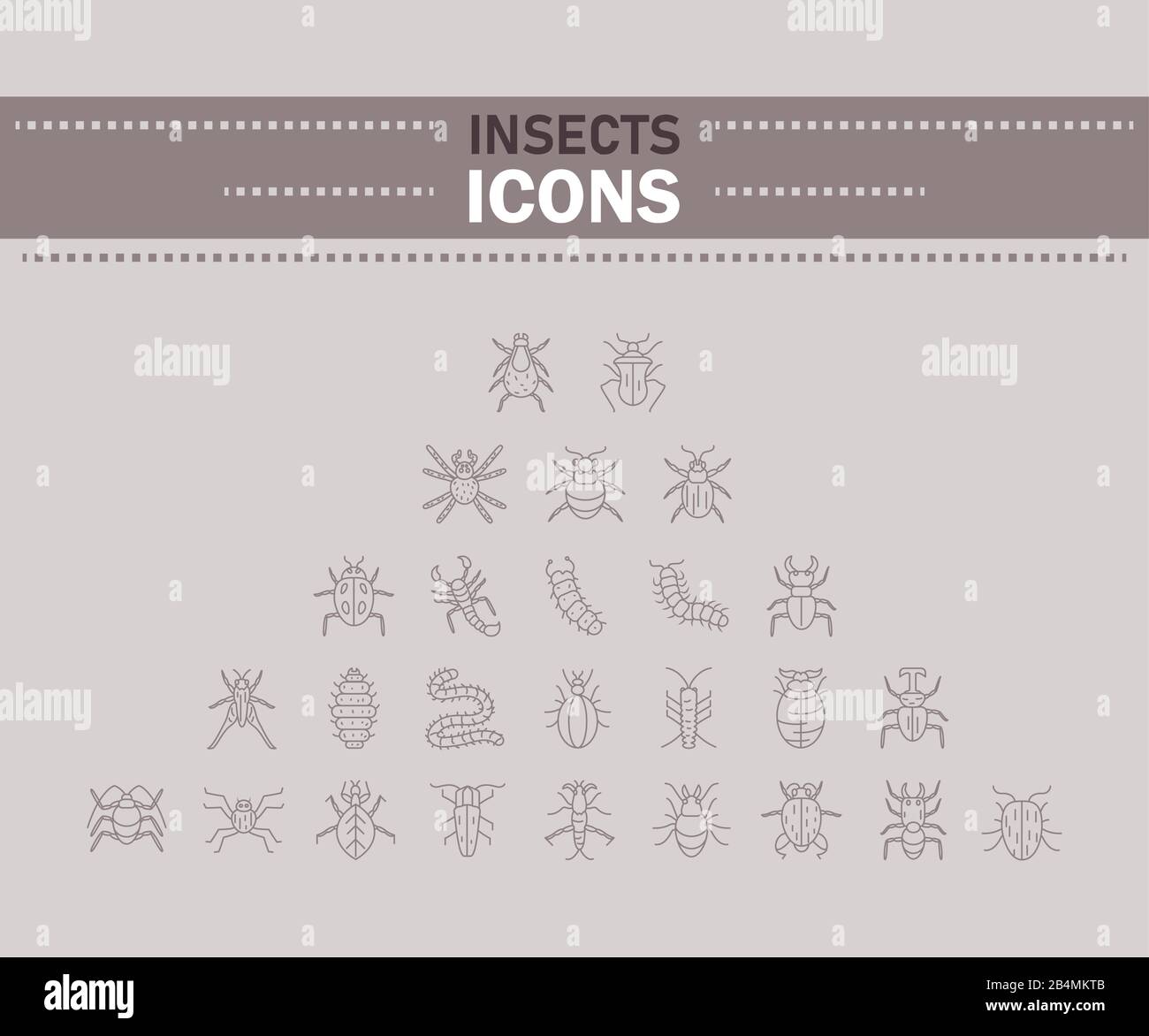 insect icons set over gray background, line detail style, vector ...