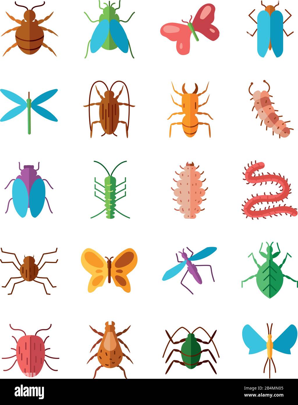 butterfly and insect icon set over white background, flat style, vector ...
