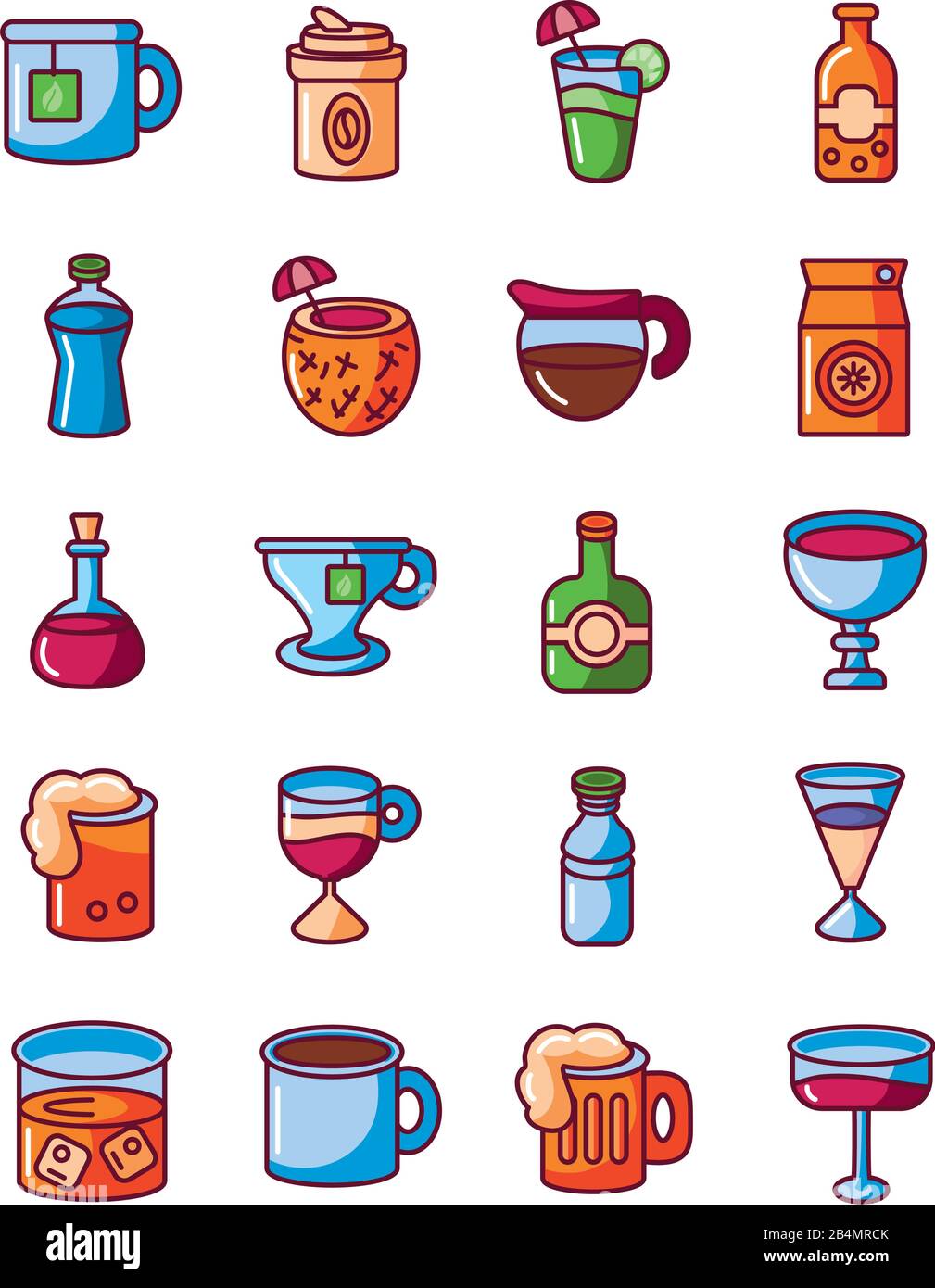 hot drinks and beverages icon set over white background, fill style ...
