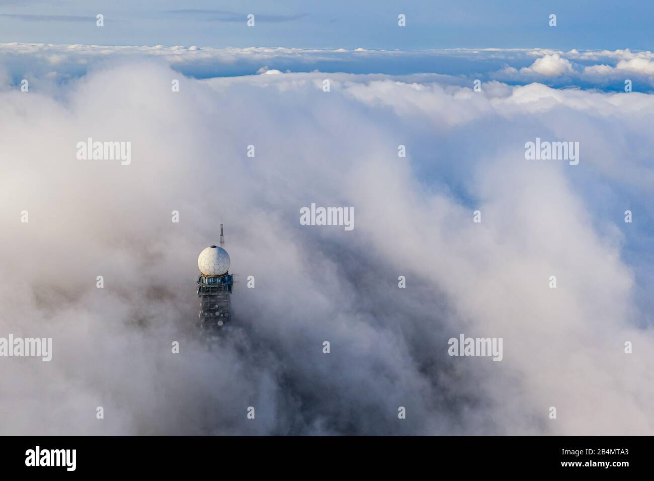 Aerial view of Mt. Dai Mo Shan and weather radar site in fog Stock ...