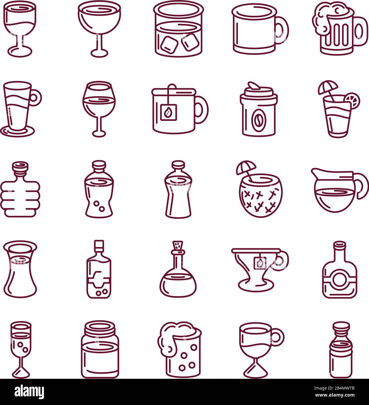 hot drinks and beverages icon set over white background, line style ...