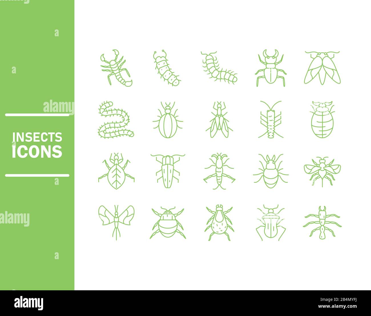 insect icon set over white background, line detail style, vector ...