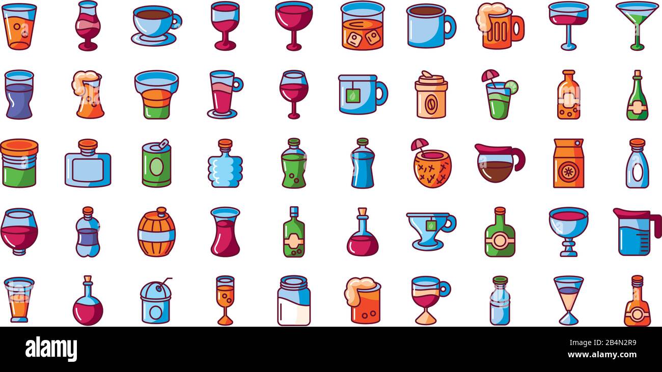 drinks and beverages concept of icons set over white background, fill ...