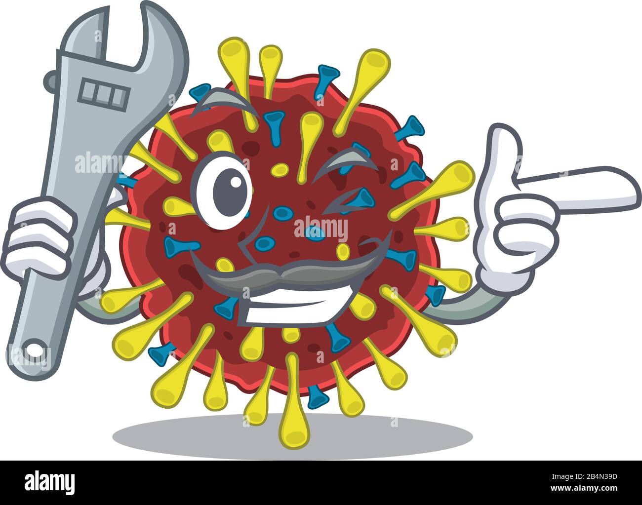 A picture of cool mechanic corona virus molecule cartoon character ...