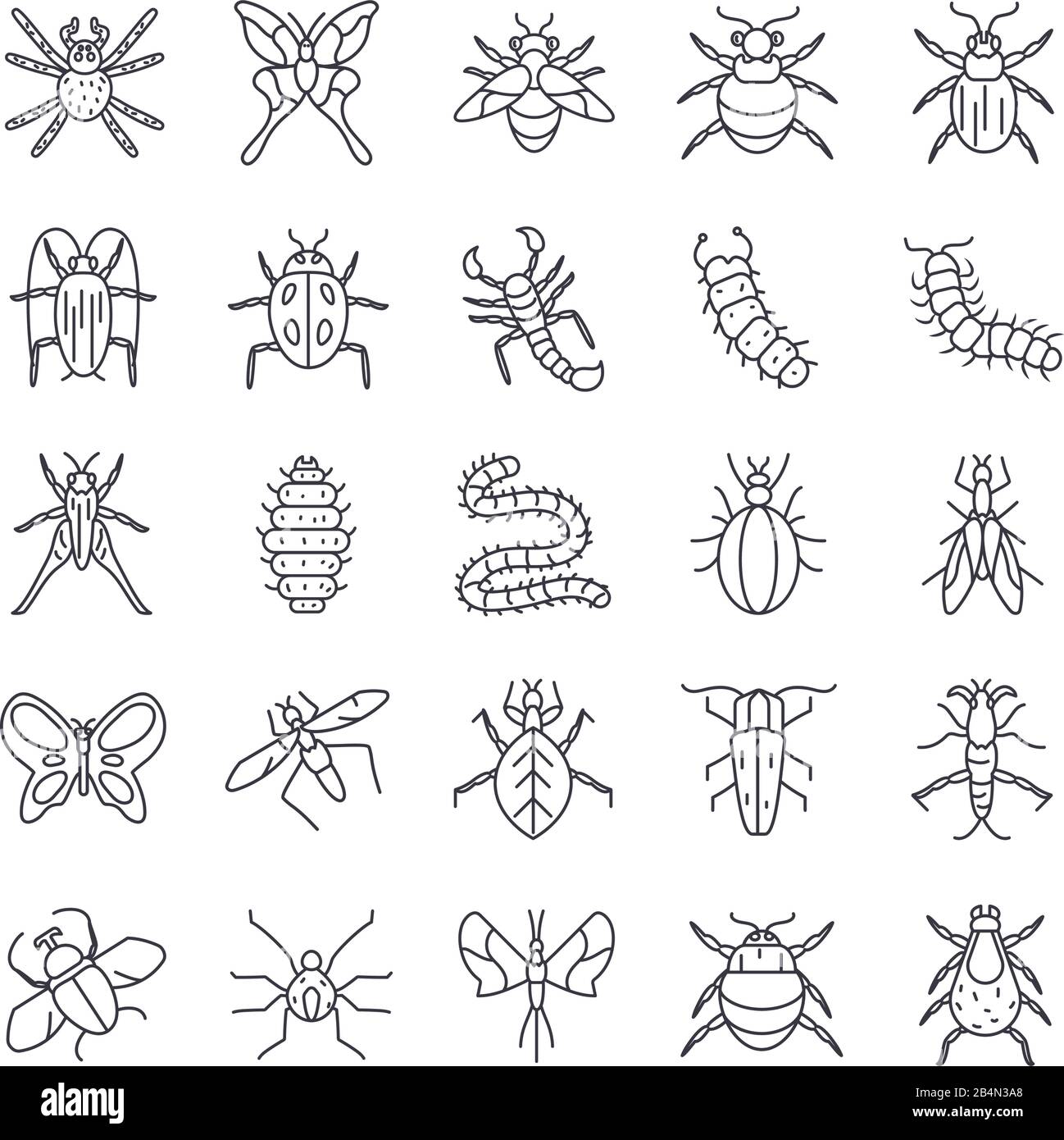 ant and insect icon set over white background, line detail style ...
