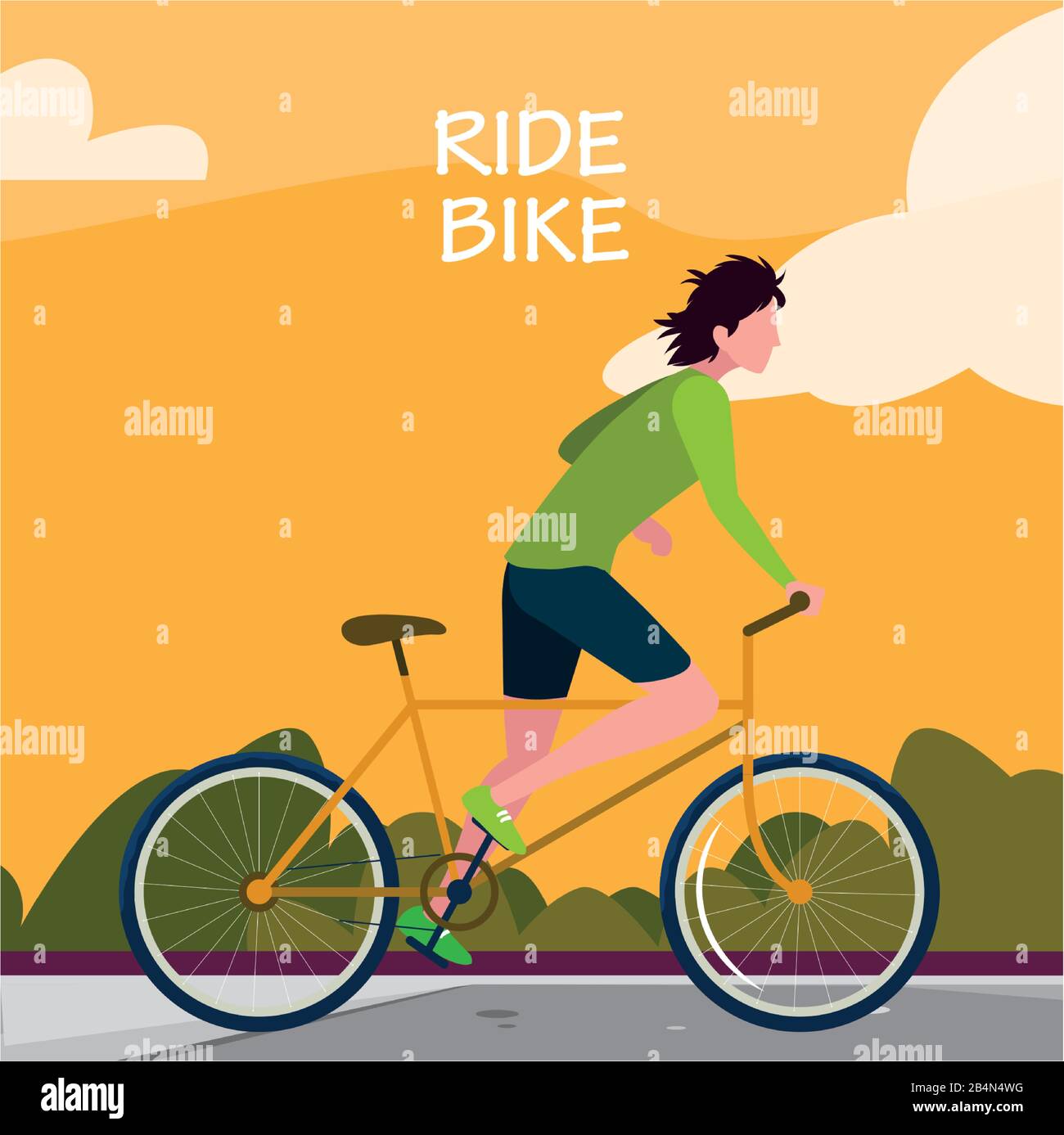 man with bicycle, man with healthy lifestyle vector illustration design ...