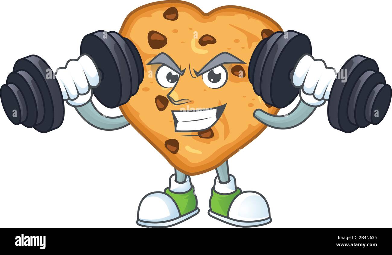 Mascot design of grinning Fitness exercise chocolate chips love lift up ...