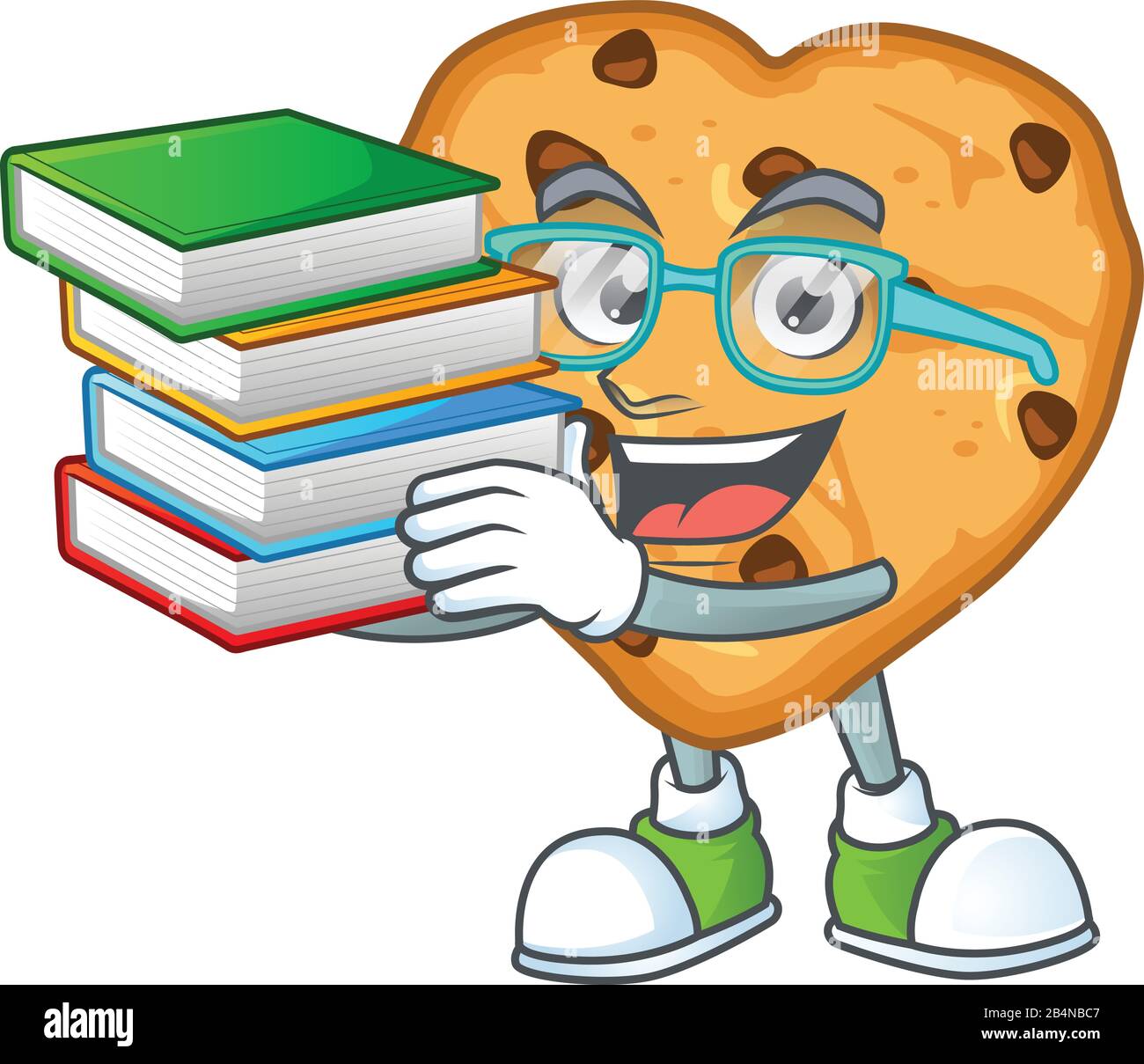 A hard-working student in chocolate chips love cartoon design with book ...