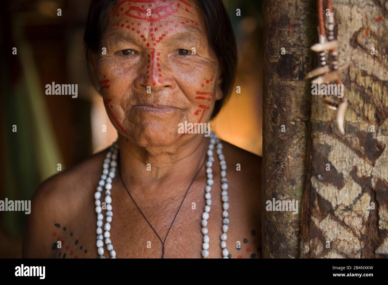Manaus, Amazonas, Brazil - August 17, 2016: Senior indigenous woman ...