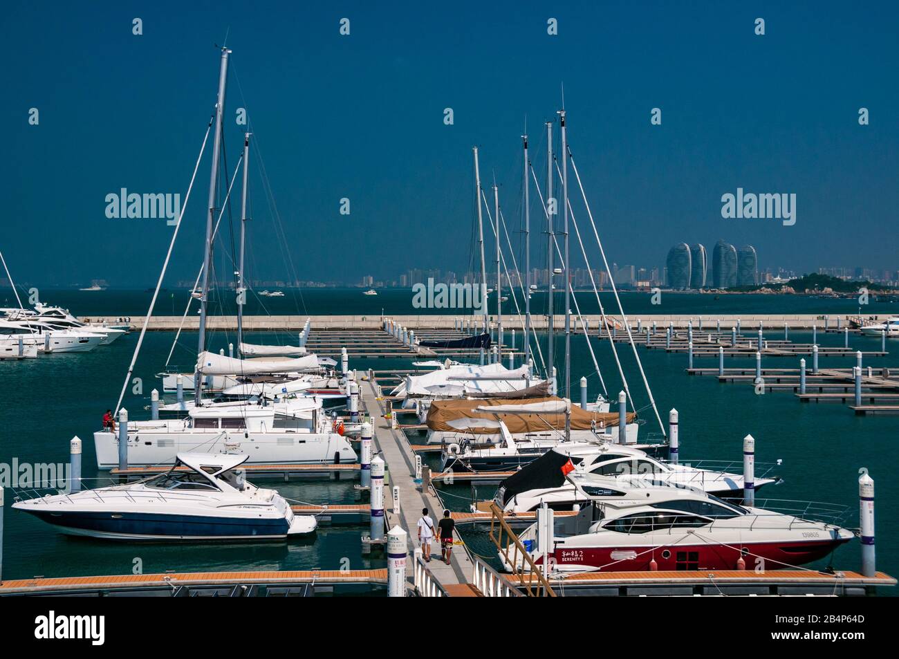 Boats moored at the Serenity Marina in Sanya on China’s Hainan Island ...