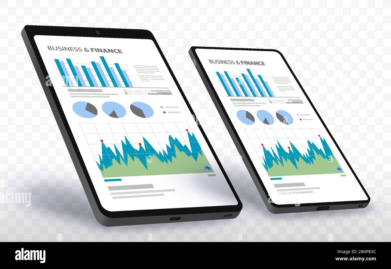 Mobile Phone and Tablet Computer Screens With Financial Charts and ...