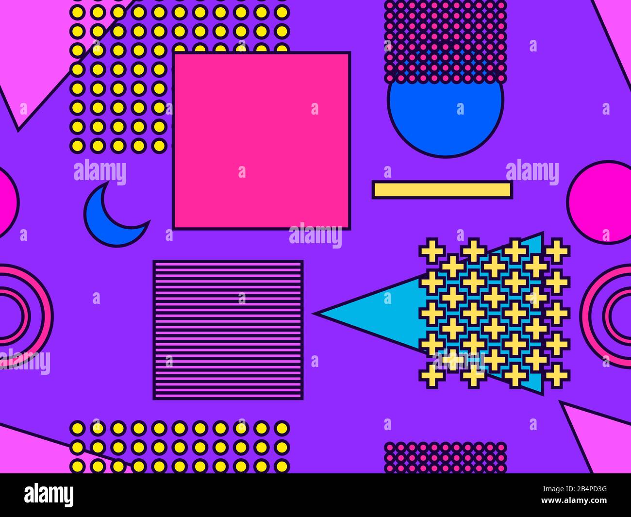 Seamless Pattern In The Style Of The 80s And 90s With Geometric Shapes
