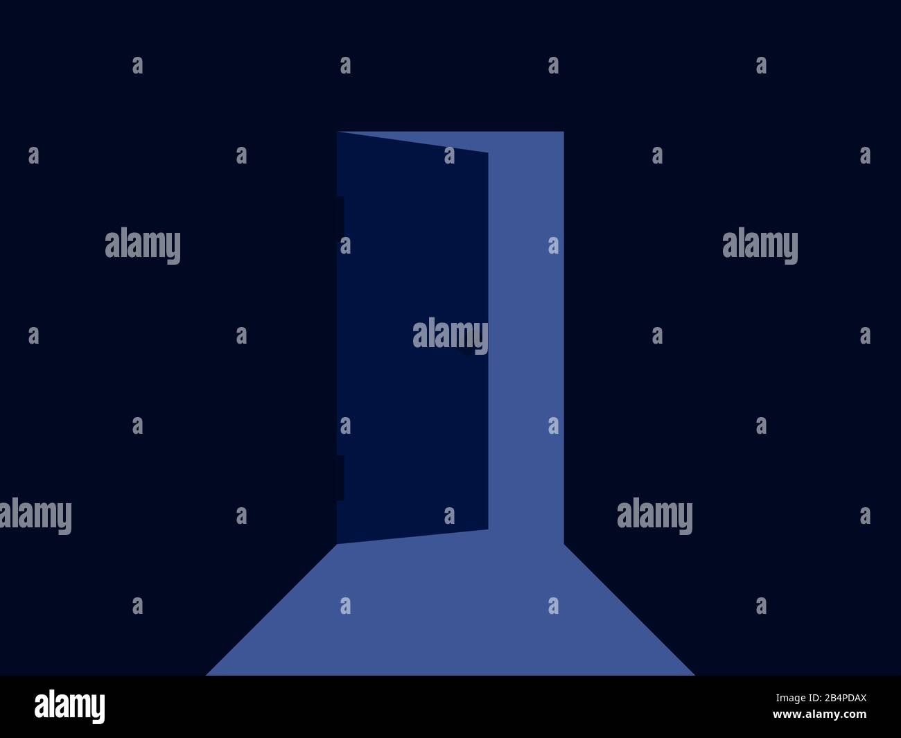 Light from the open door. Blue color. Door is open inward. Vector ...