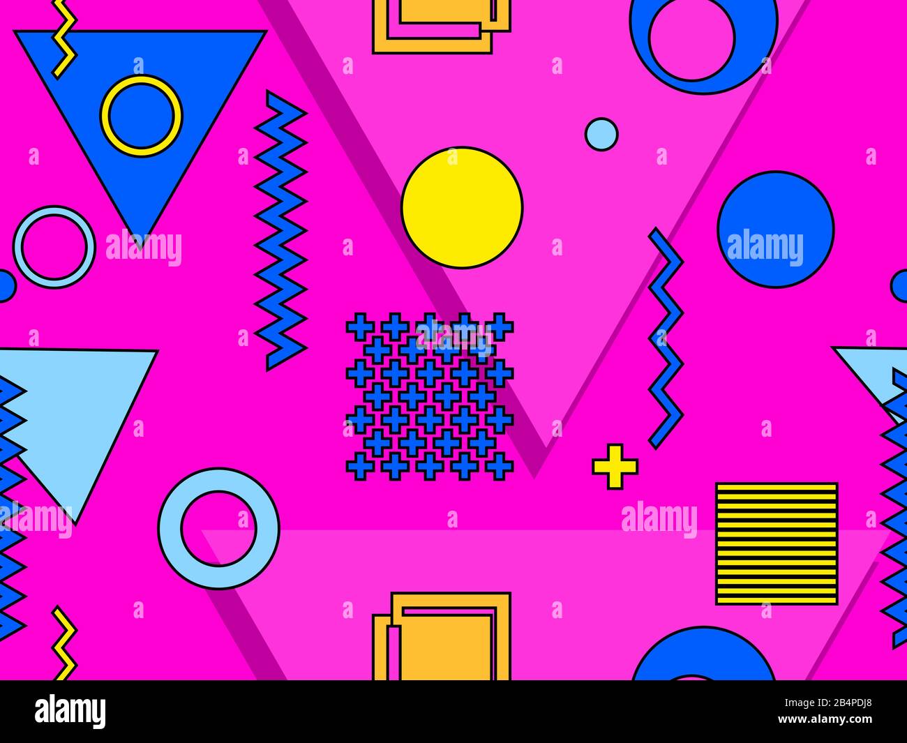 Seamless Pattern In The Style Of The 80s And 90s With Geometric Shapes