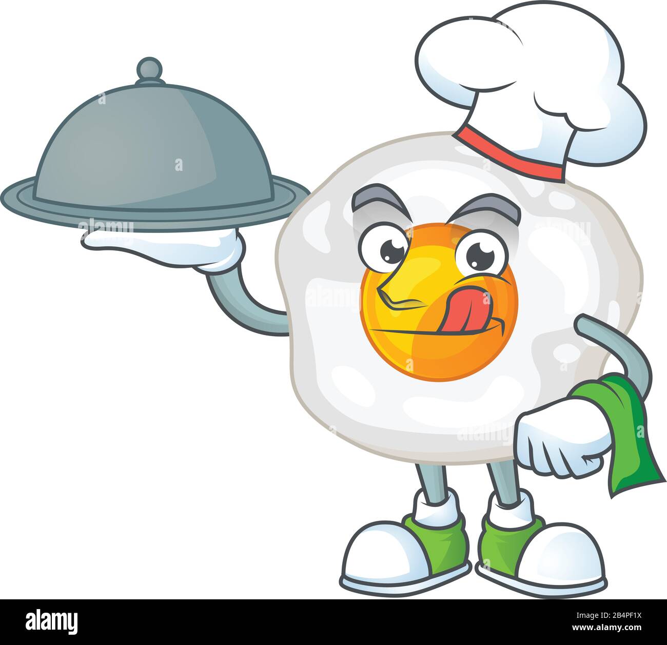 chef cartoon character of fried egg with food on tray Stock Vector ...