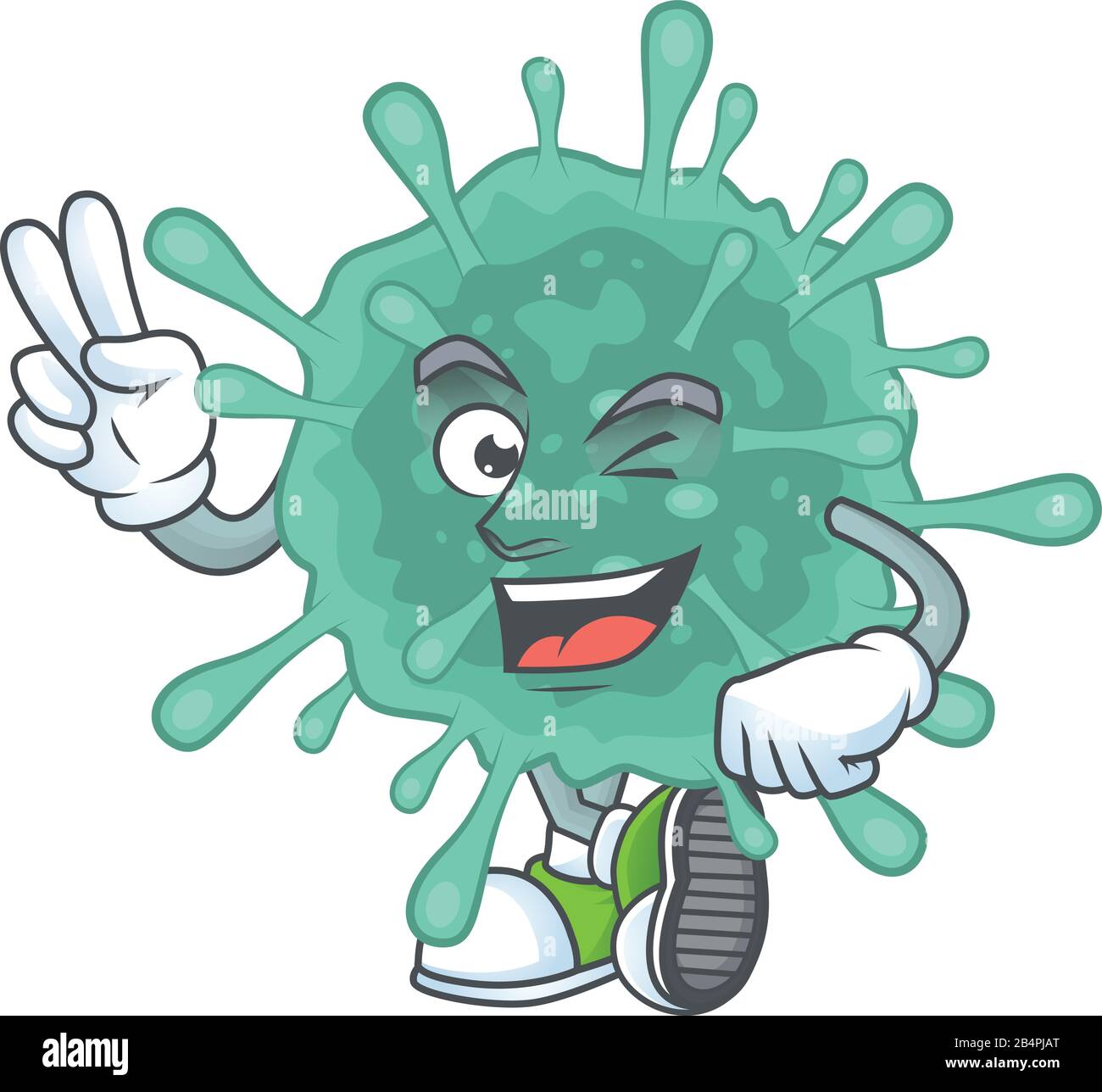 A joyful coronaviruses mascot design showing his two fingers Stock ...