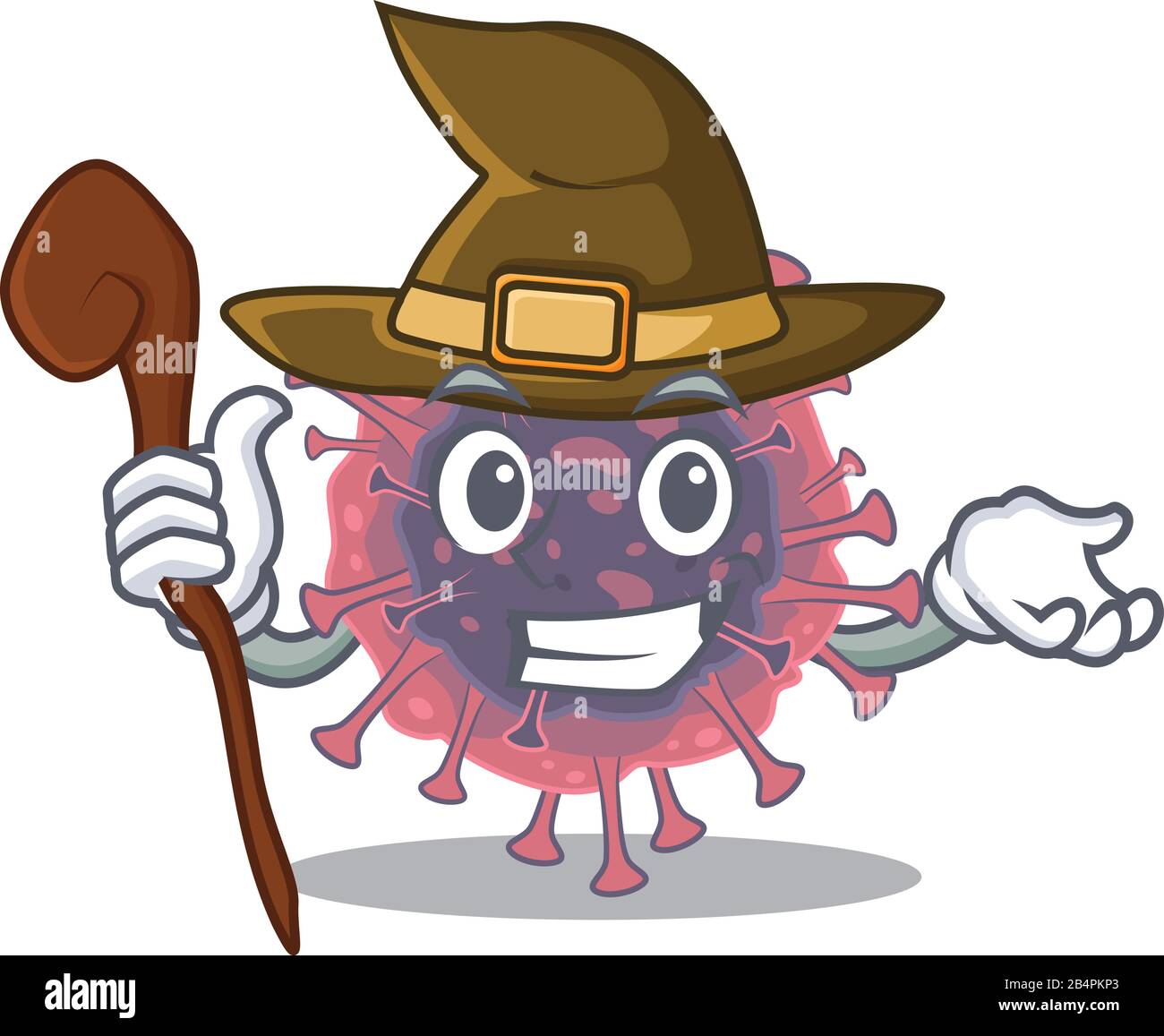Cute and sneaky Witch microbiology coronavirus cartoon design style ...