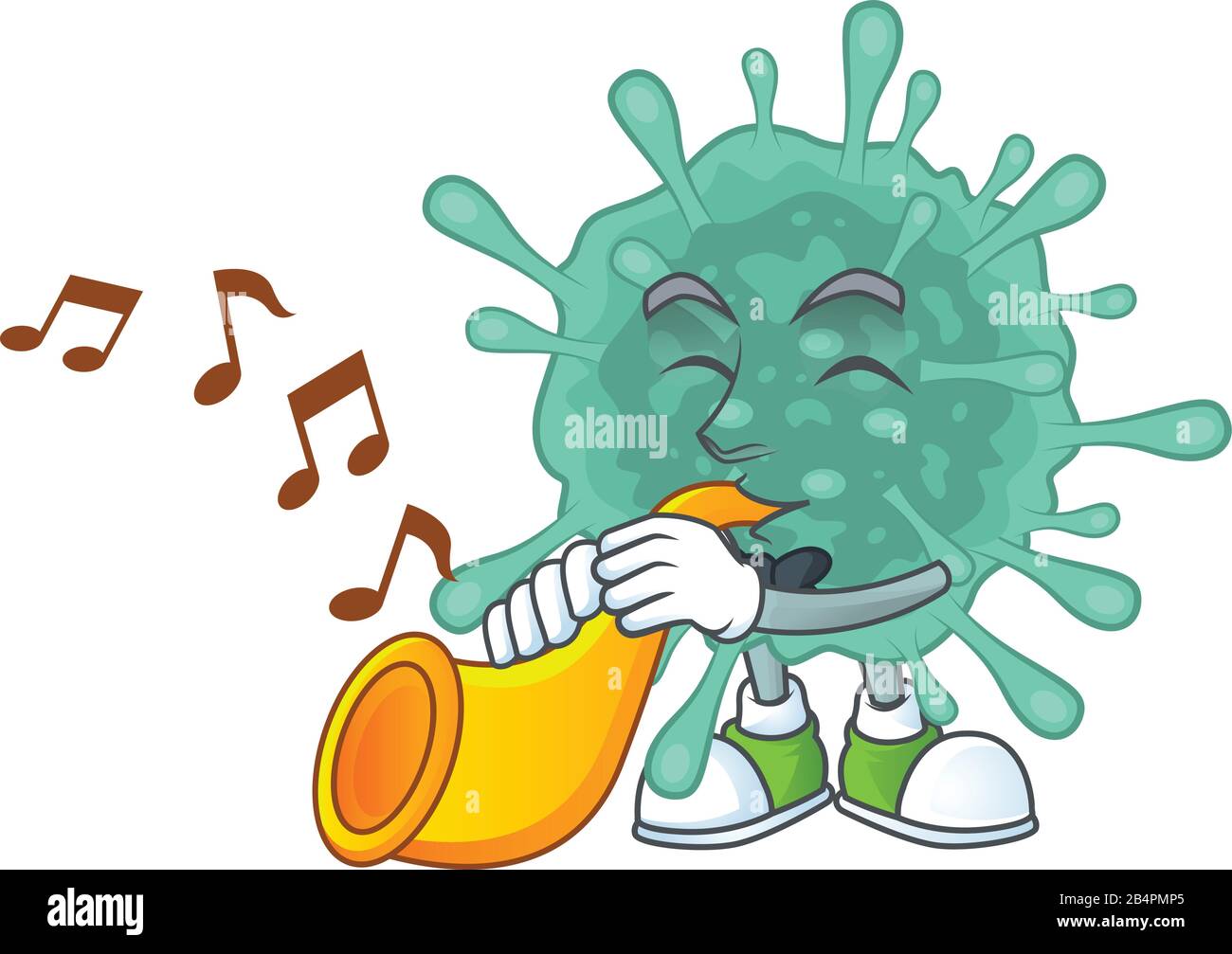Coronaviruses cartoon character playing music with a trumpet Stock ...