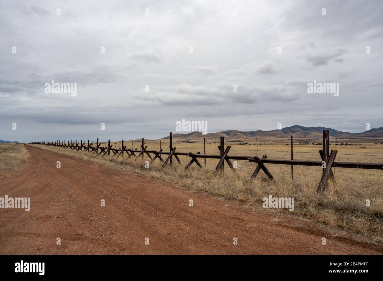 US Mexico border fence in the San Rafael valley east of Lochiel ...