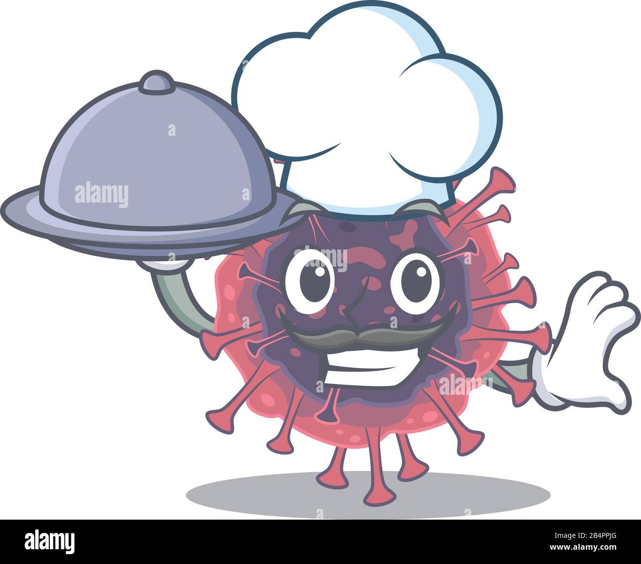 Microbiology coronavirus as a chef cartoon character with food on tray ...