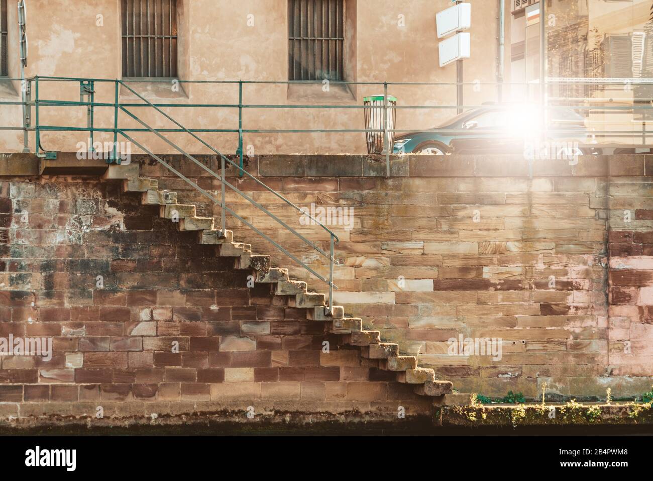 old brick stone staircase side view background Stock Photo - Alamy