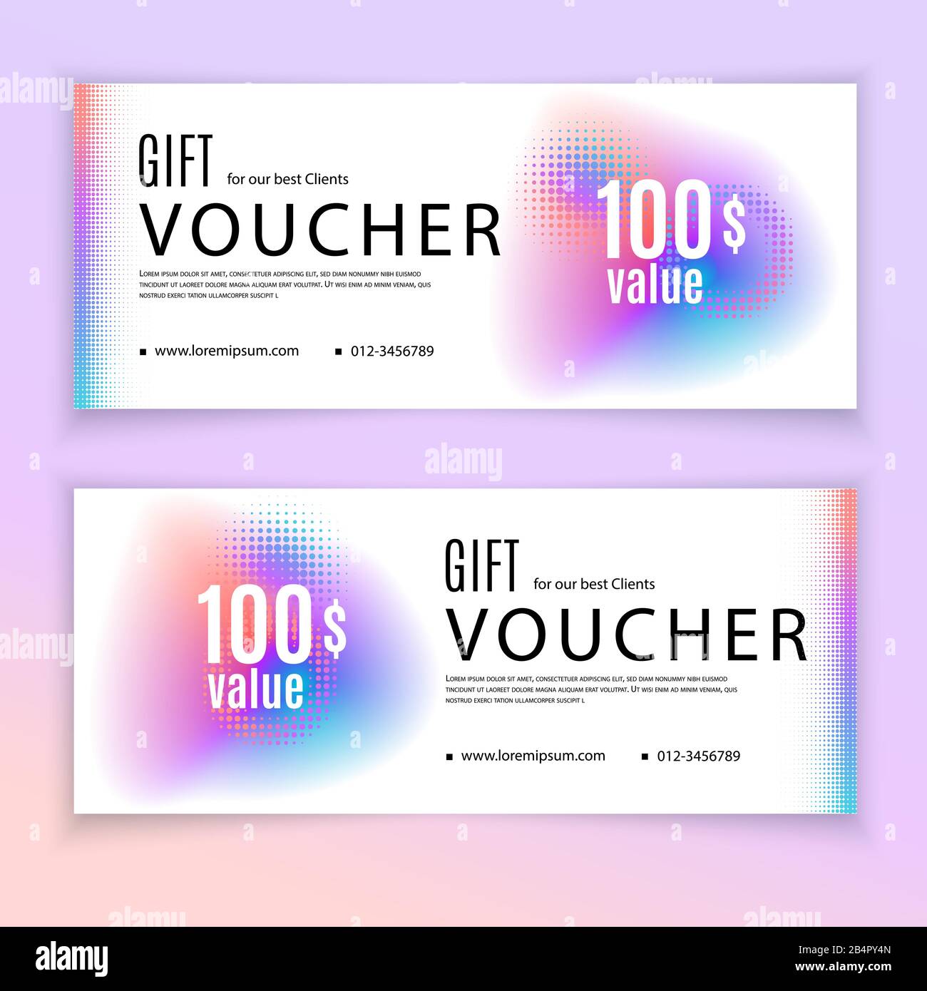 Voucher template multicolored fluid design elements and halftone. Value ...