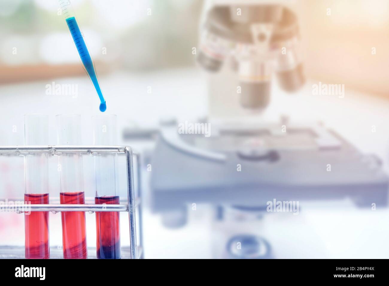 research in medical laboratory with microscope and test tube Stock ...