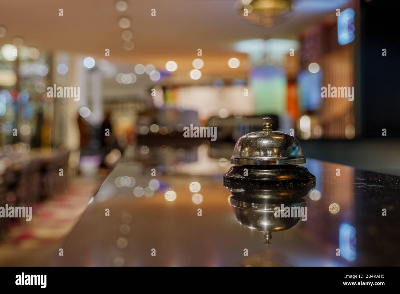 Selected focus view at Ring bell For call Service on counter at bar in ...