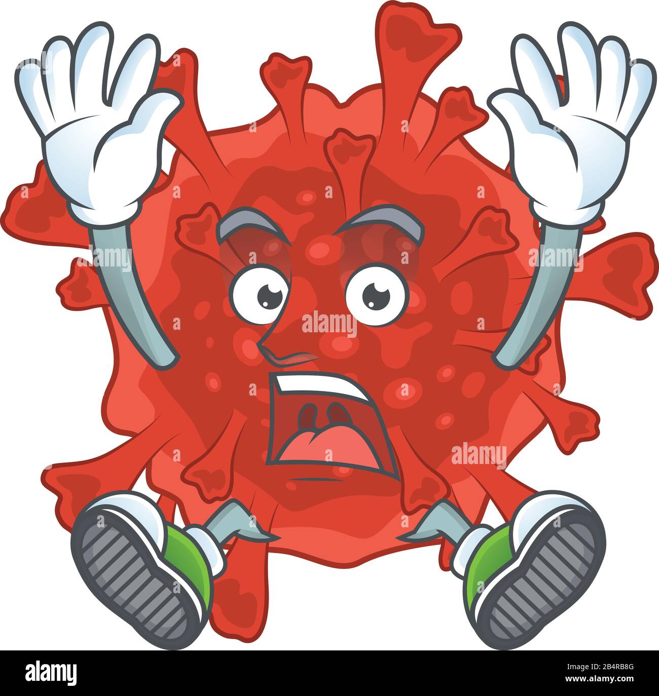 A stunning red corona virus cartoon character with happy face Stock ...