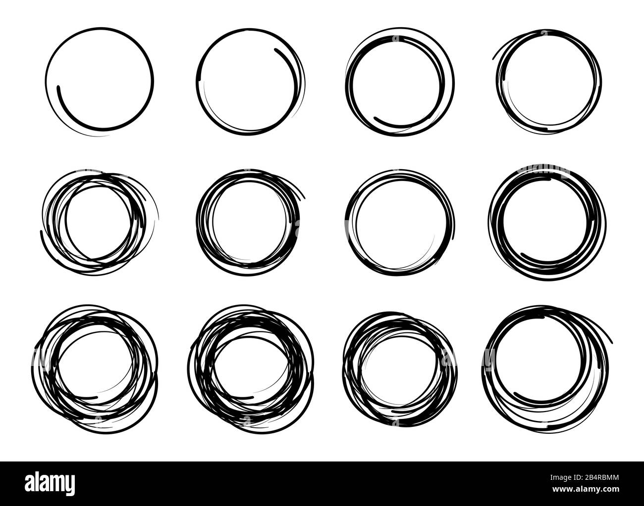 Doodle sketch circles set. Hand drawn scribble line round logo design elements. Pencil or pen ...